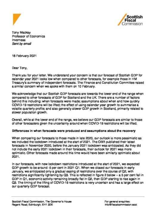 Correspondence Letter To Tony MacKay 18 February 2021 | Scottish Fiscal ...